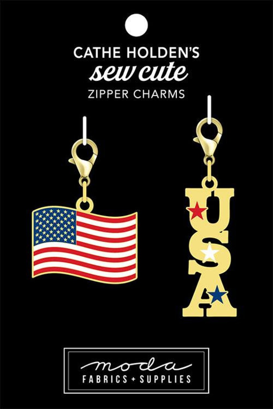 Sew Cute Zipper Charms by Cathe Holden, USA and Flag Zipper Pull, Gold ...