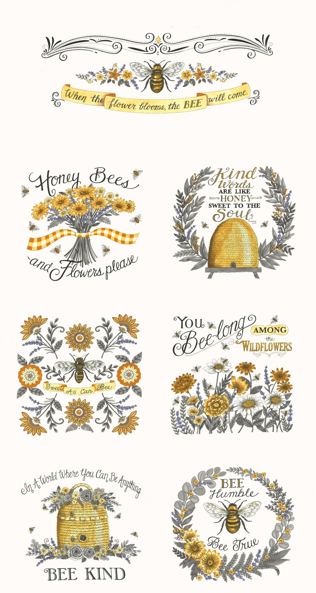 Moda Fabrics, Honey and Lavender, Honey Bee Panel, 56089-11, 100% ...