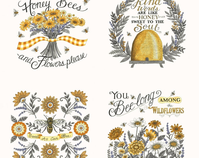 Moda Fabrics, Honey and Lavender, Honey Bee Panel, 56089-11, 100% ...