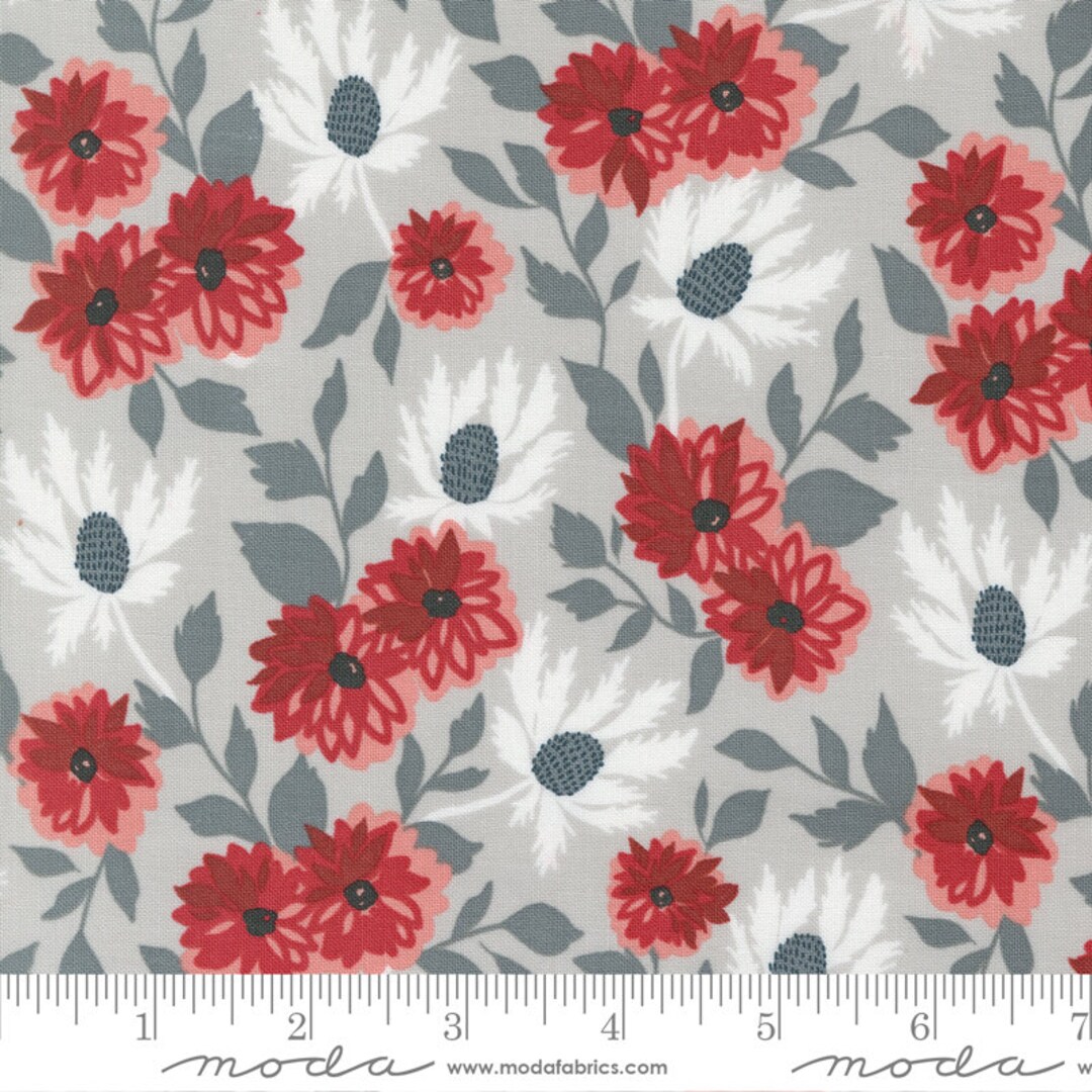 Moda, Old Glory by Lella Boutique, Large Flowers on Grey, 5200-12, 100% ...