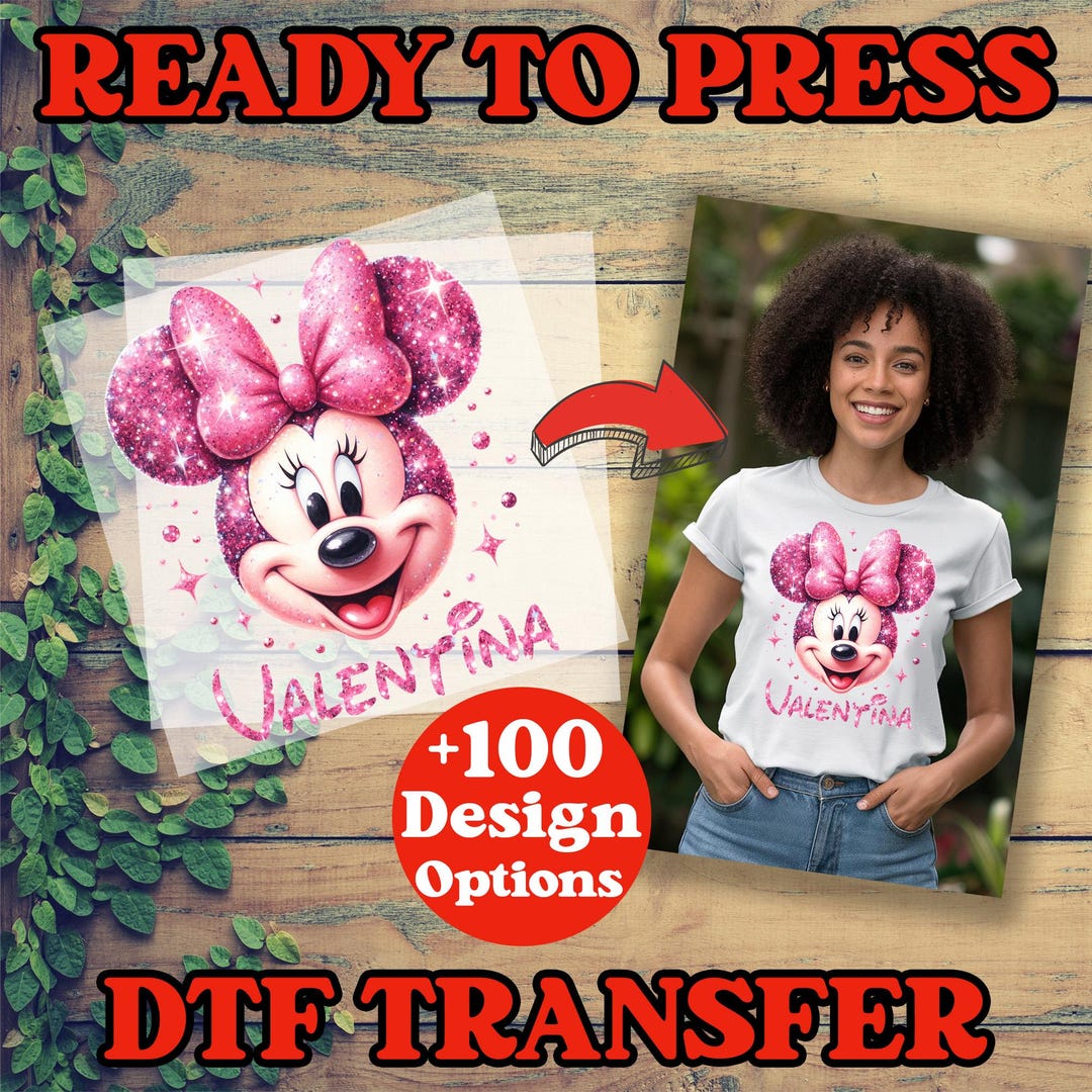 Custom Pink Minnie Mouse DTF Print, Disney Minnie DTF Transfer, Minnie ...