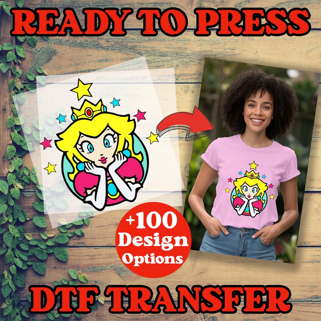 Princess Peach DTF Transfer, Super Mario Peach DTF, Ready to Press DTF ...