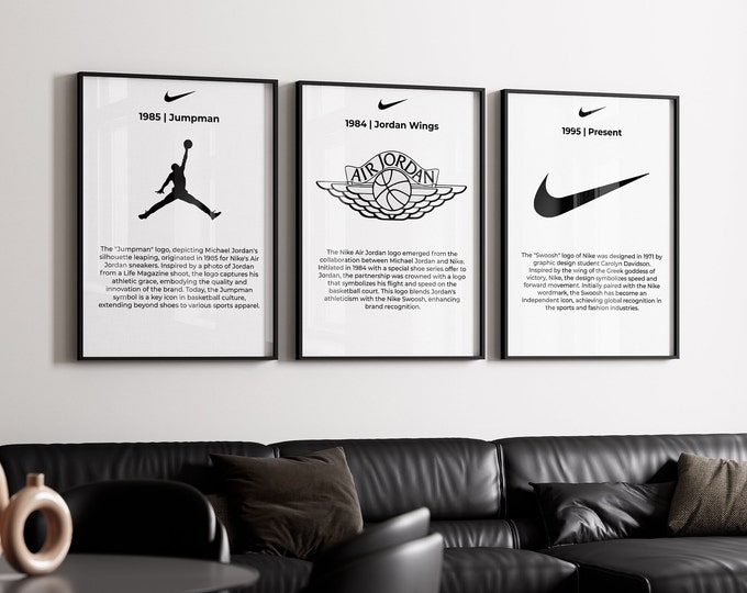 Nike Poster Logo Quote BLACK DESIGN, Logo History Poster, Set of 3 Nike ...
