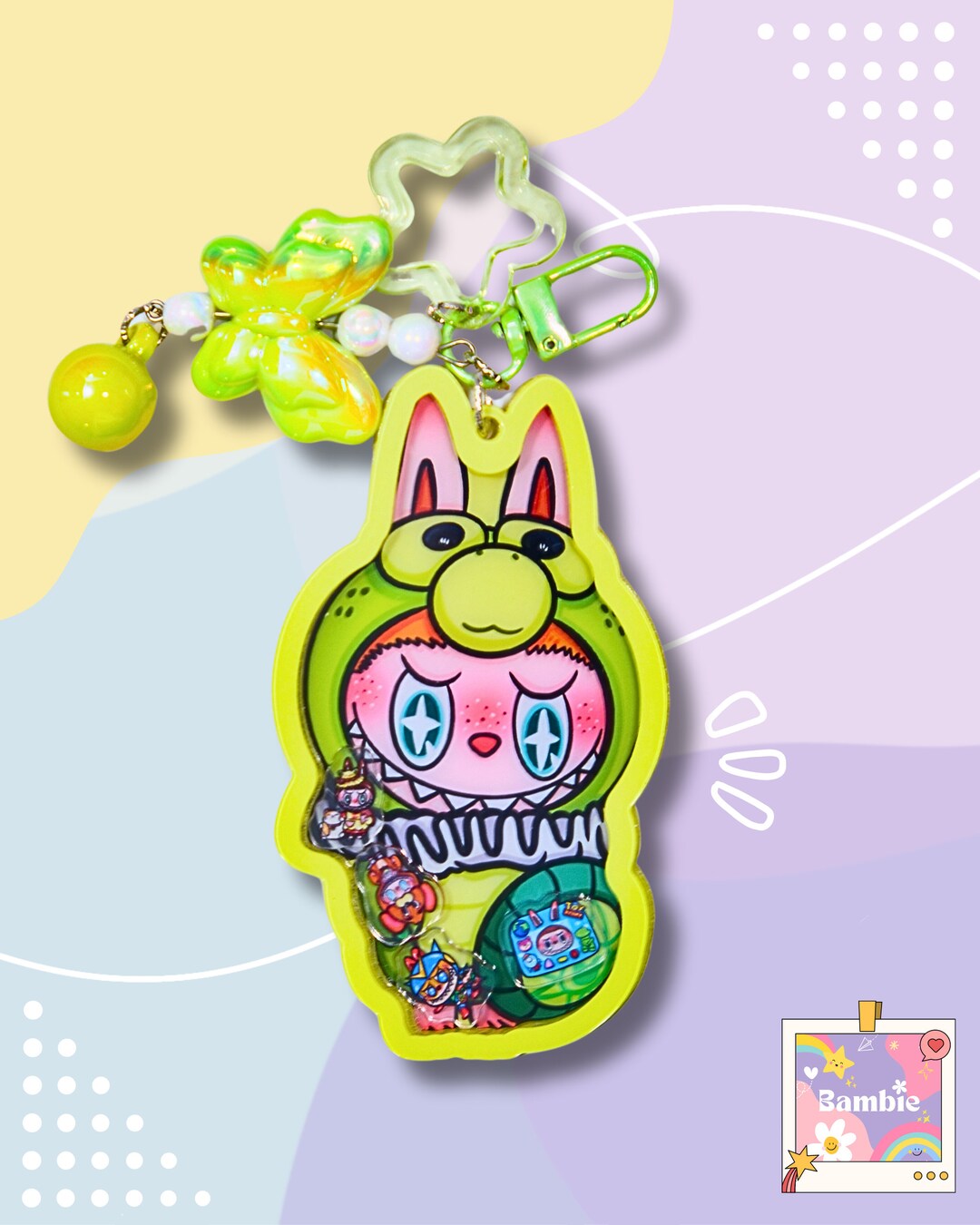 Popmart Labubu green Shaker Acrylic Keychain - Etsy