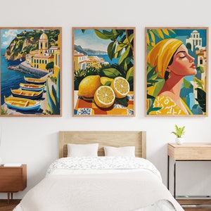 Mediterranean Coastal & Lemon Art 3-piece Digital Print Bundle, Elegant ...