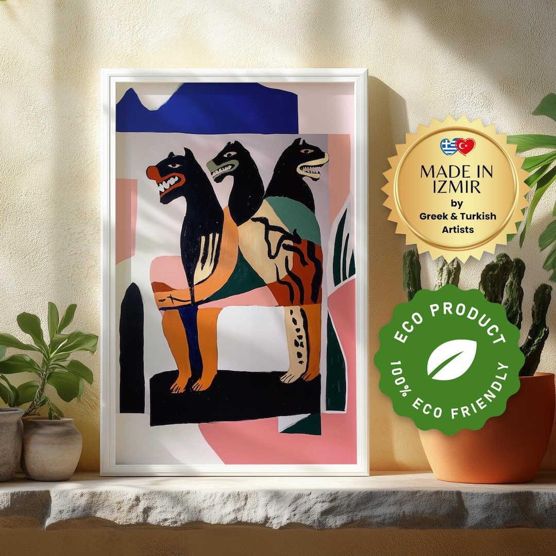 Cerberus Greek Mythology Digital Print, Three-headed Guardian of the ...