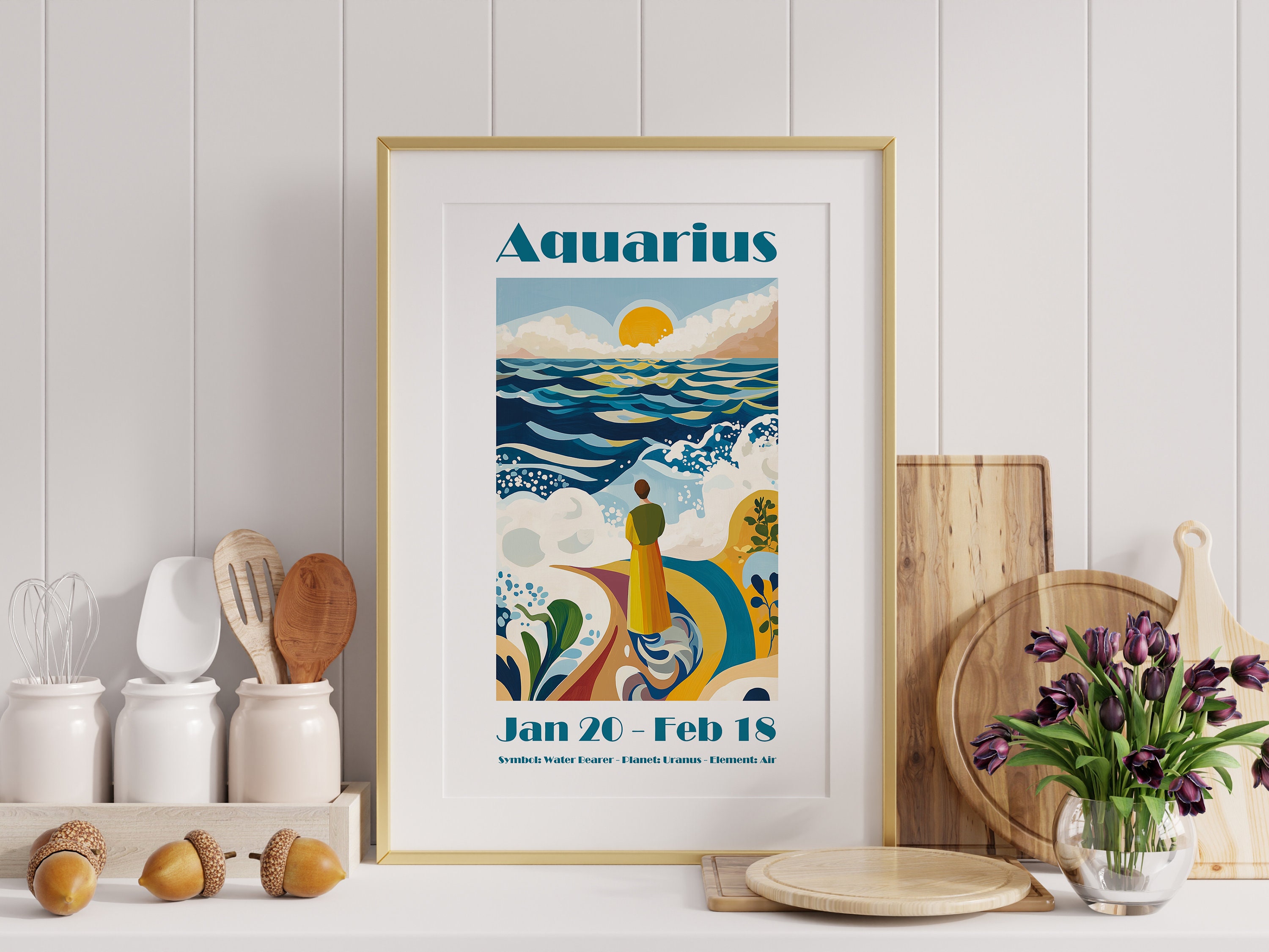 Aquarius Zodiac Digital Print, Modern Astrology Wall Decor ...