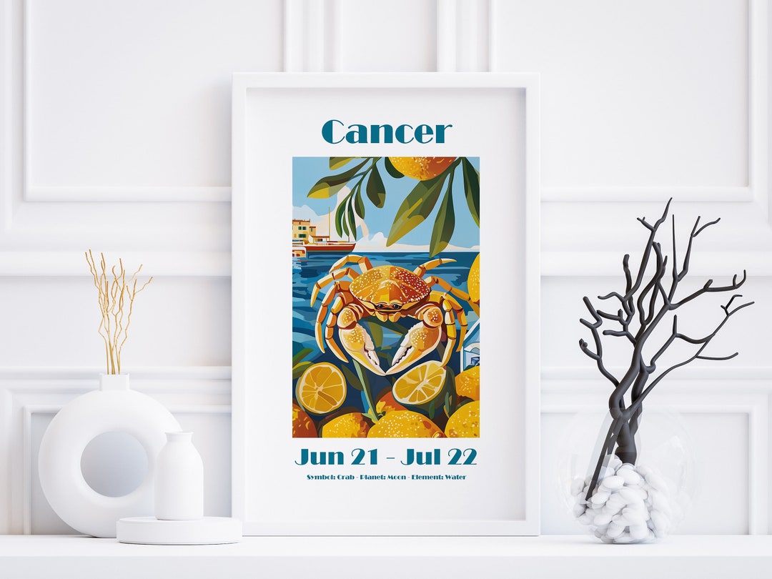 Cancer Zodiac Digital Print, Modern Astrology Wall Decor, Mediterranean ...