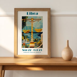 Libra Zodiac Art Print, Modern Astrology Wall Decor, Mediterranean ...