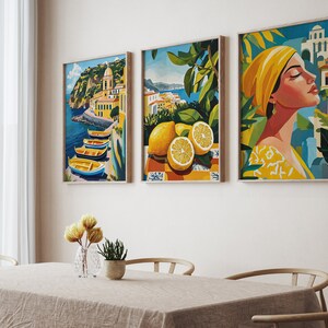 Mediterranean Coastal & Lemon Art 3-piece Digital Print Bundle, Elegant ...