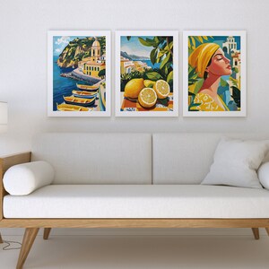 Mediterranean Coastal & Lemon Art 3-piece Digital Print Bundle, Elegant ...