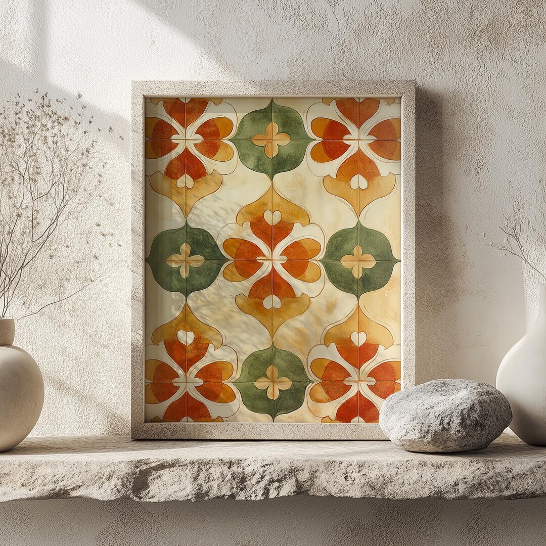 Mediterranean Tile Art Print, Vintage Spanish Talavera Poster, Rustic ...