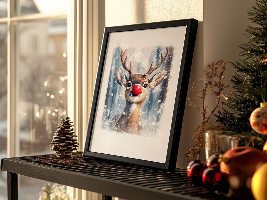 Rudolph Red-nosed Reindeer Printable, Watercolor Christmas Wall Art ...
