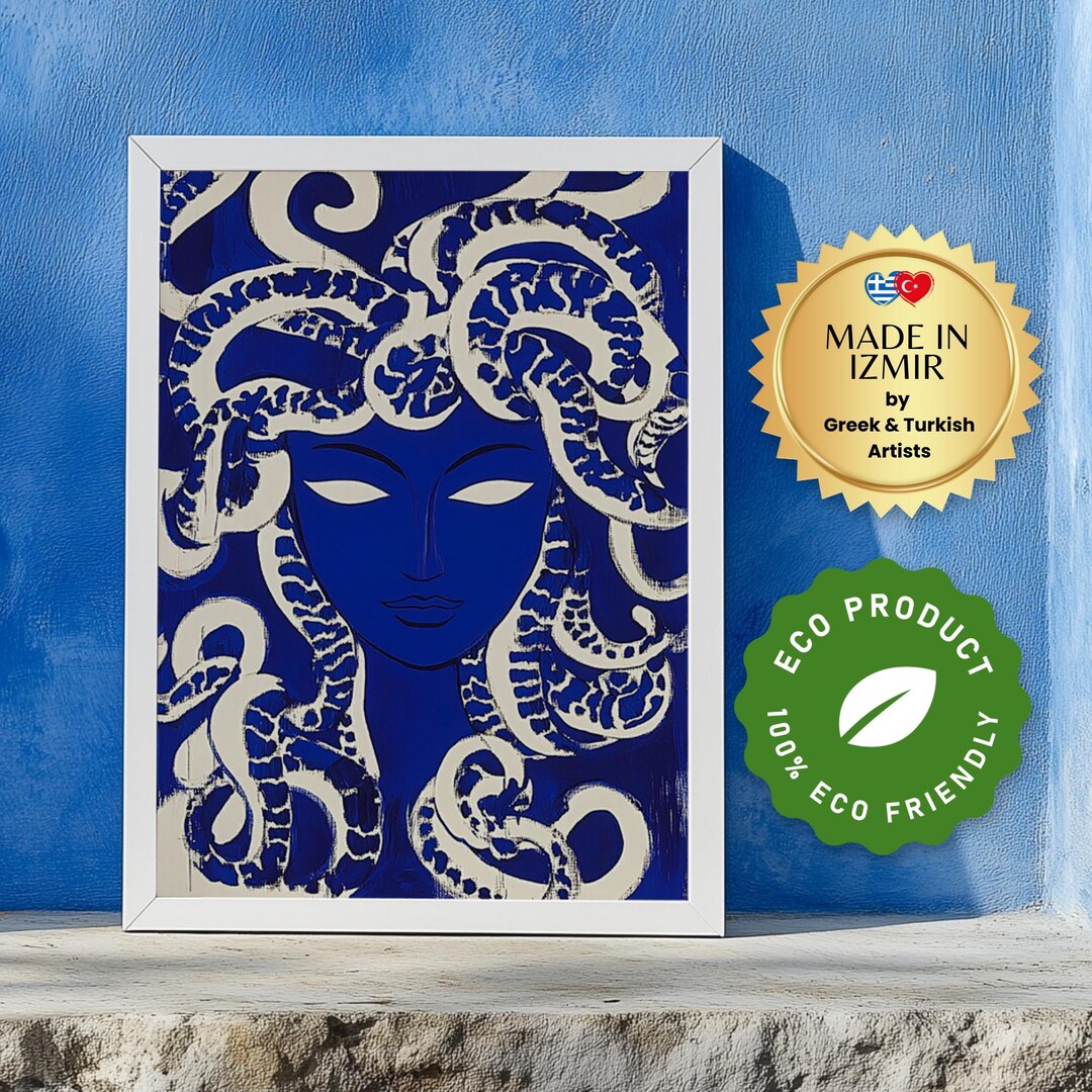 Medusa Art Print: Blue Greek Mythology Poster (digital Download) - Etsy