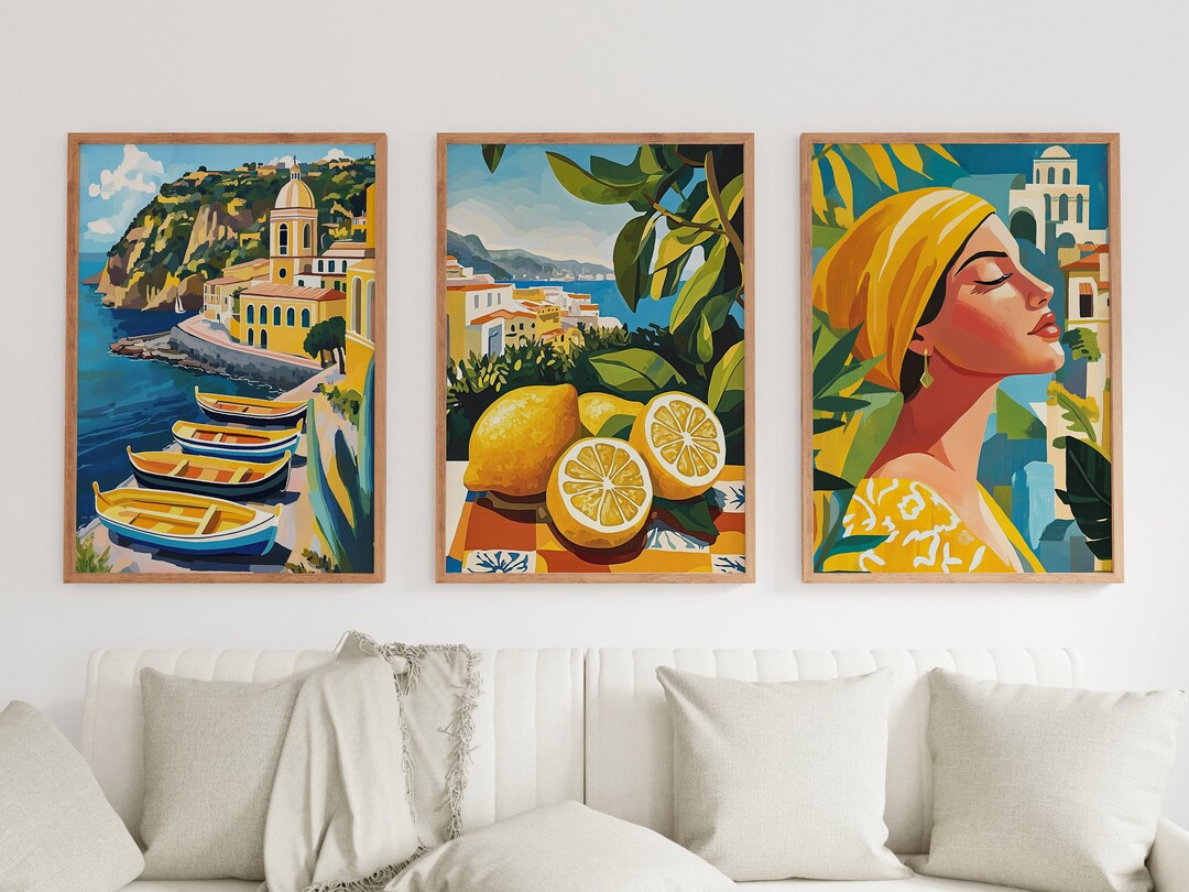 Mediterranean Coastal & Lemon Art 3-piece Digital Print Bundle, Elegant ...