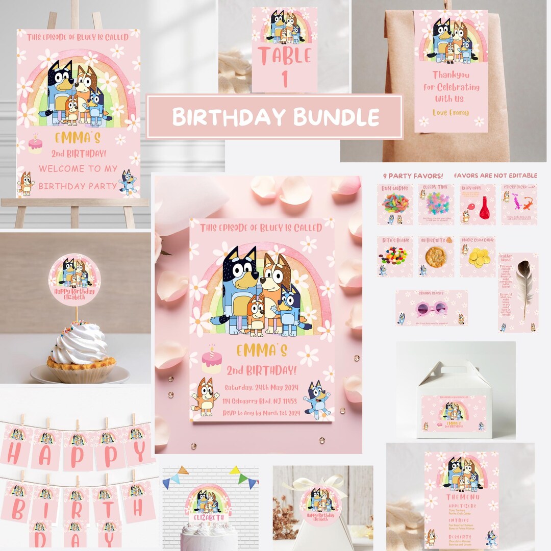 Buy Editable Girl Bluey Birthday Kit Bundle, Printable Bluey Party ...