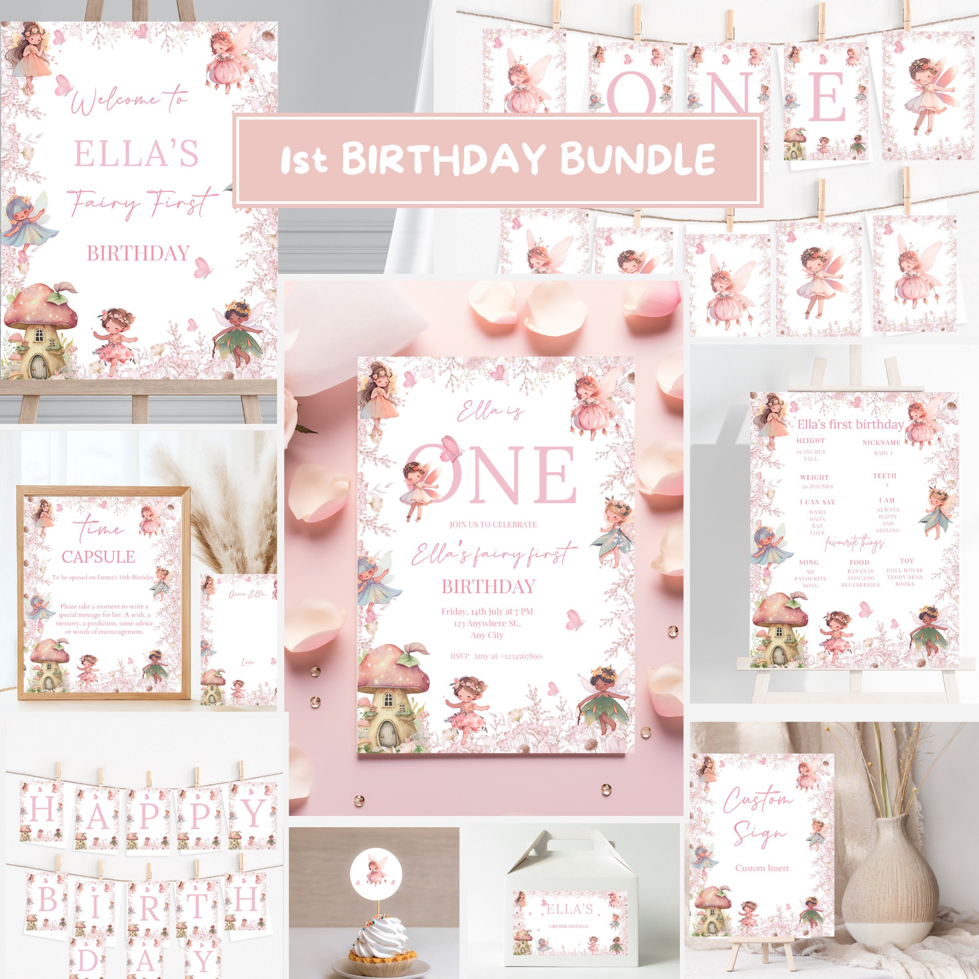 Editable Fairy Birthday Bundle Kit Set Wildflower Garden Fairy Floral ...