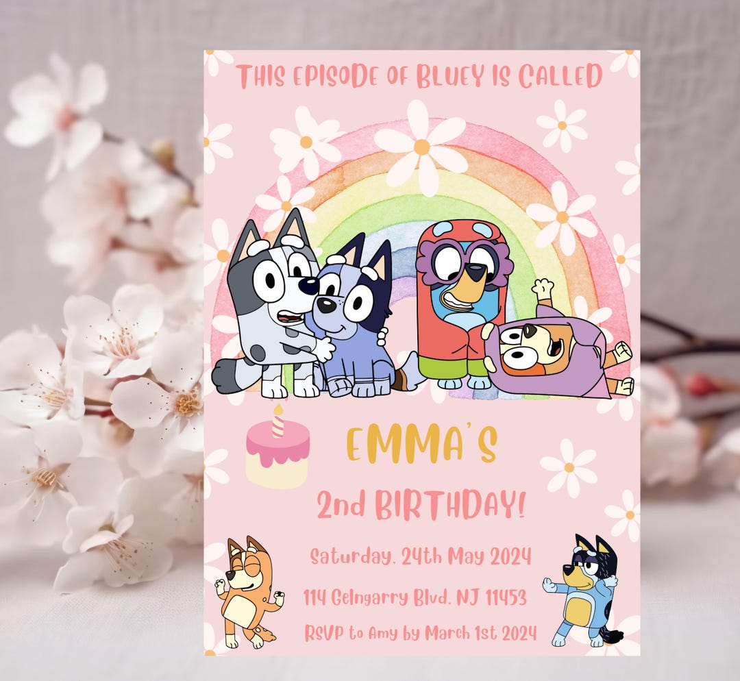 Editable Girl Bluey Birthday Invitation Template, Printable Bluey ...