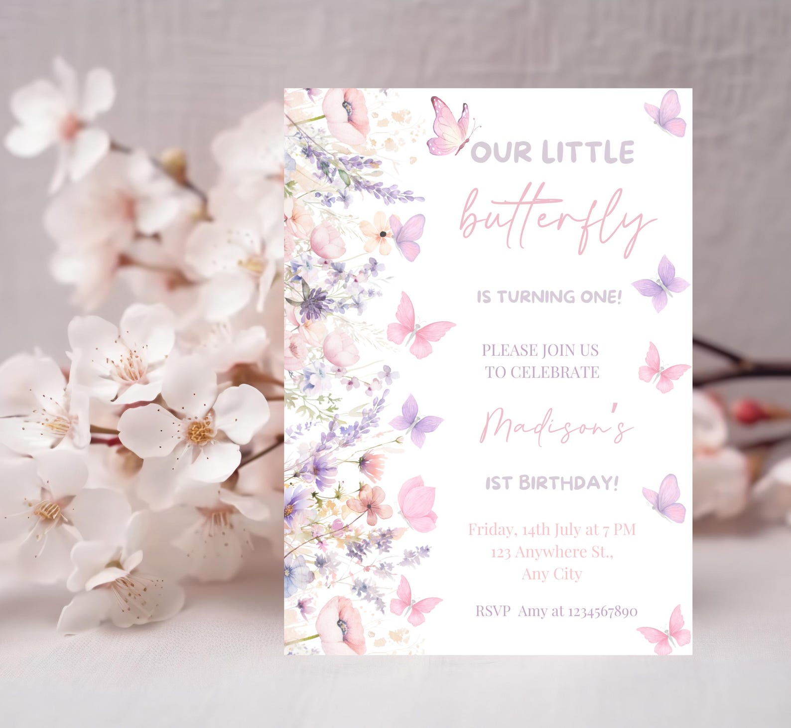 Editable Butterfly Birthday Invite, Our Little Butterfly is Turning One ...