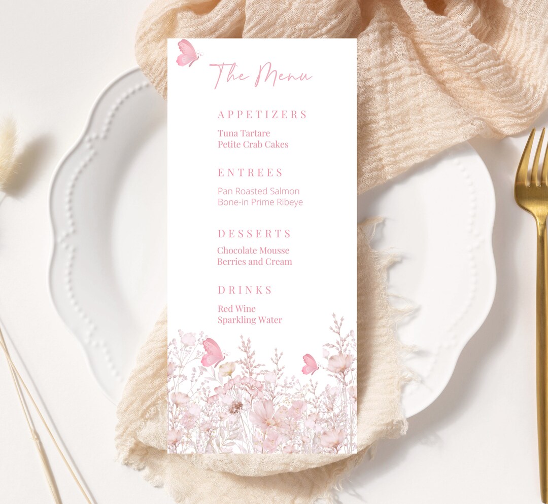 Editable Baby in Bloom Menu Sign, Wildflowers Baby Shower Menu Poster ...