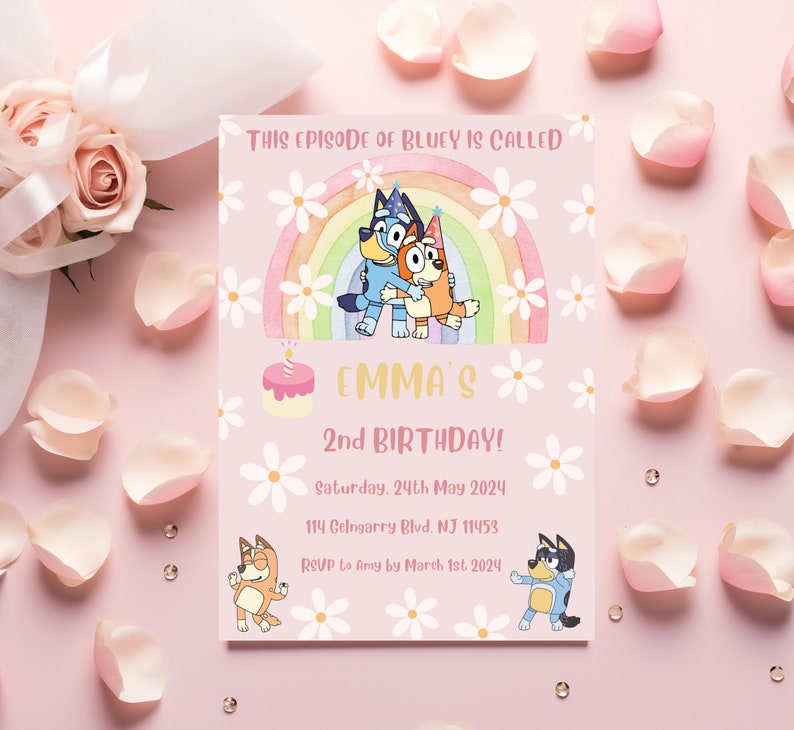 Plantilla editable de invitación de cumpleaños de Girl Bluey ...