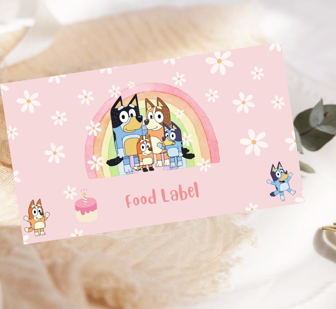 Editable Bluey Girl Food Label Cards, Bluey Party Favor Label Bluey ...