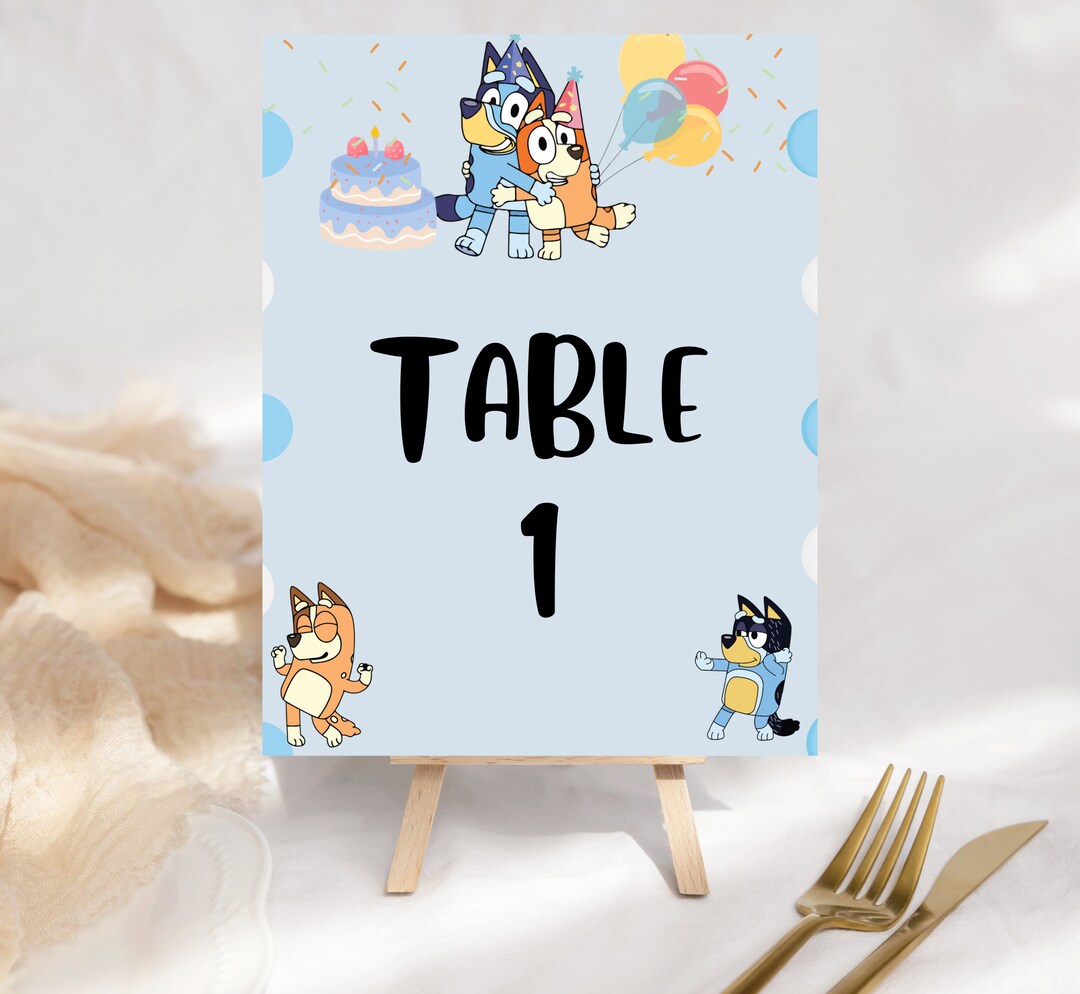 Editable Bluey Boy Table Numbers Sign, Bluey Party Supplies Label Bluey ...