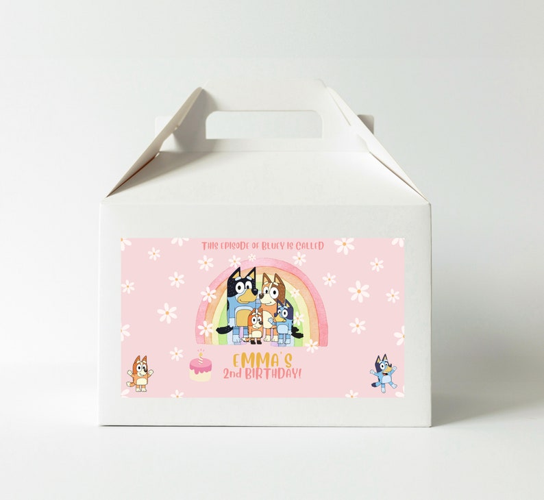 Editable Bluey Girl Gable Box Favor Label, Bluey Party Favor Box Label ...