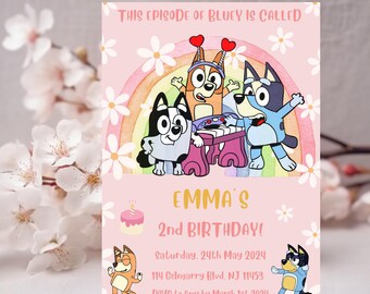 Editable Girl Bluey Birthday Invitation Template, Printable Bluey ...