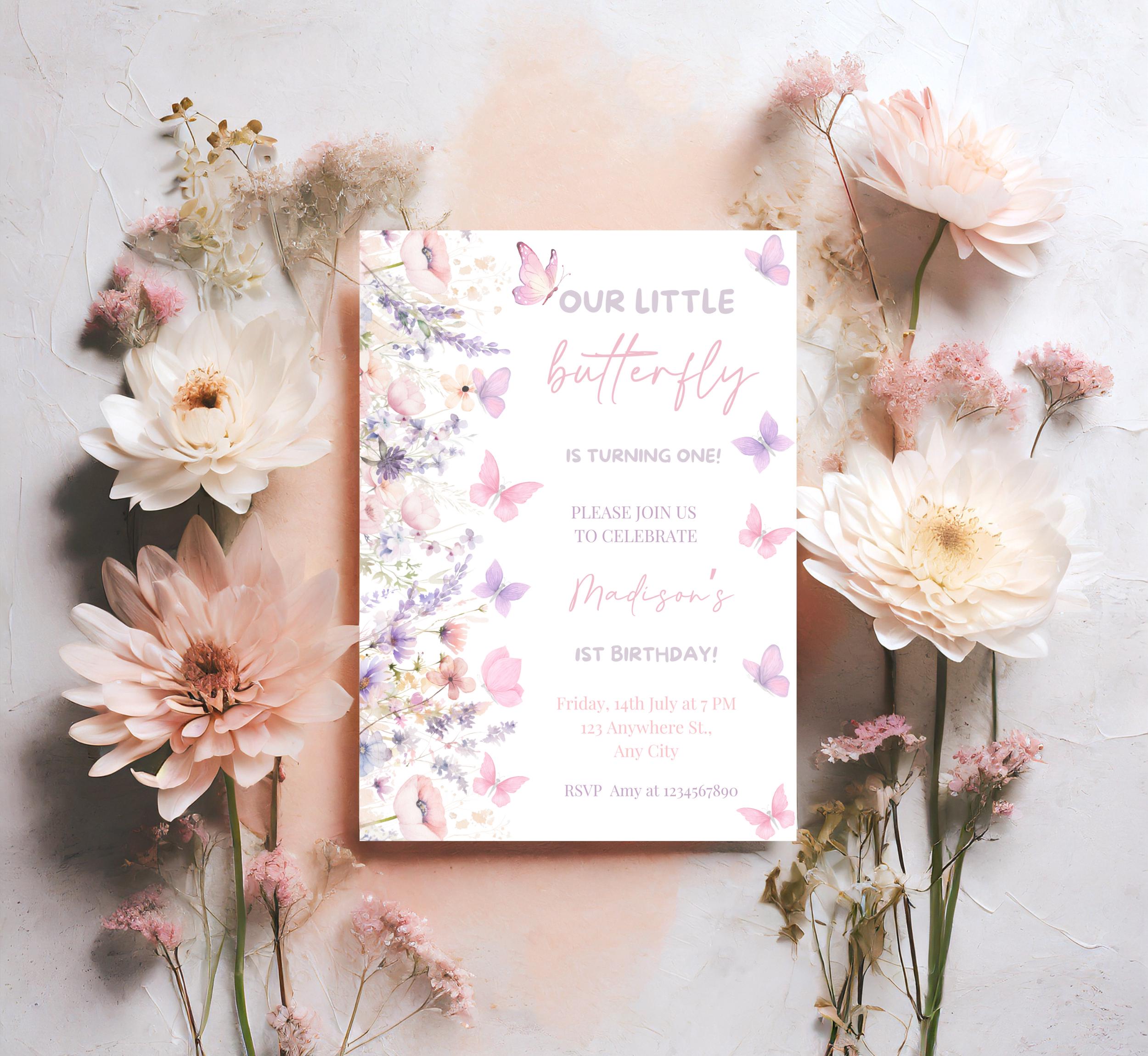 Editable Butterfly Birthday Invite, Our Little Butterfly is Turning One ...