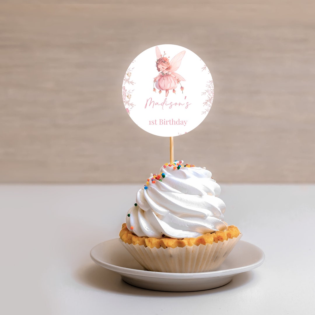 Editable Fairy Birthday Cup Cake Toppers Wildflower Garden Fairy Floral ...