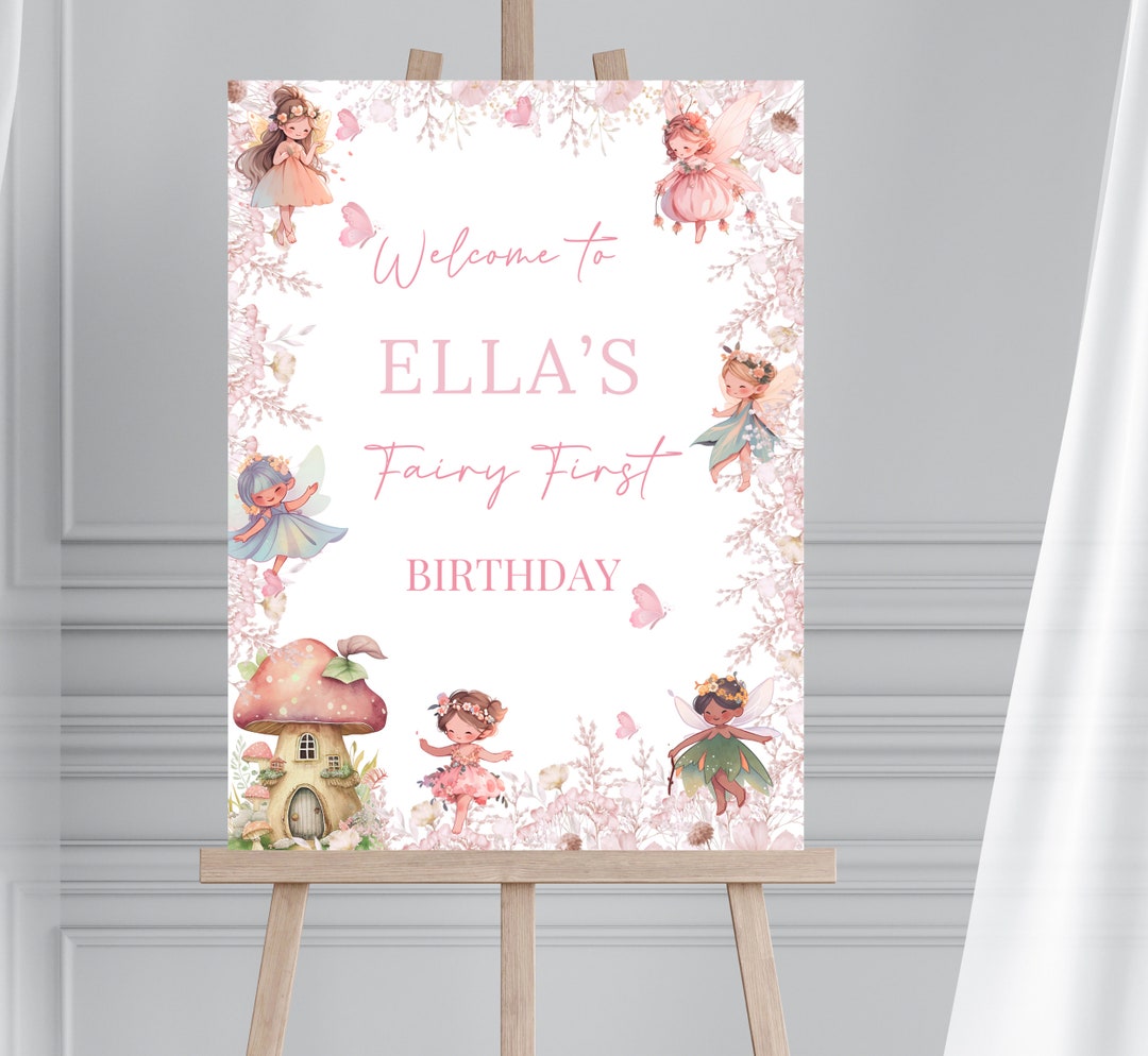 Editable Fairy Birthday Welcome Sign Wildflower Garden Fairy Floral ...