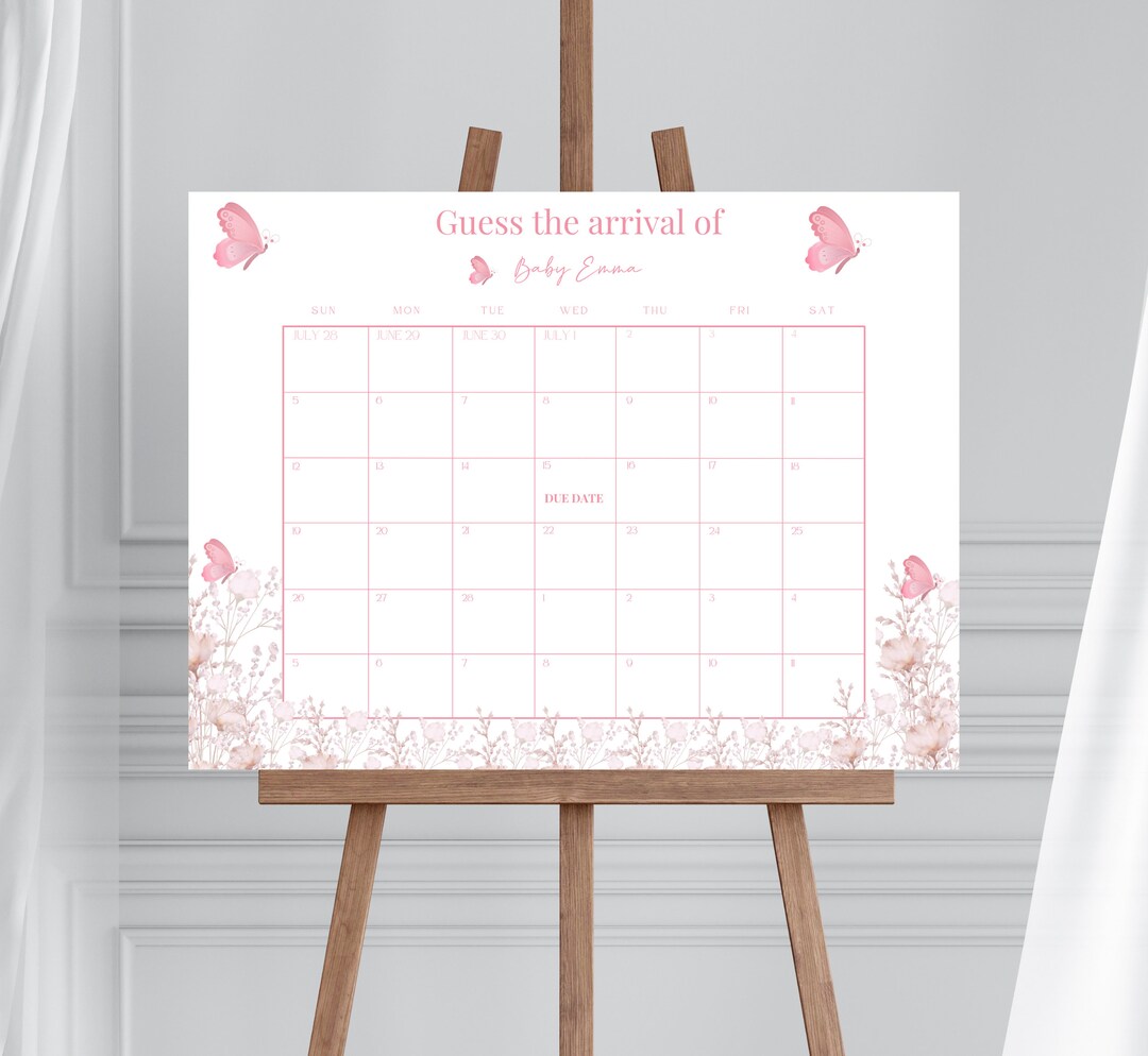 Editable Baby in Bloom Guess the Due Date Sign, Wildflowers Baby Shower ...