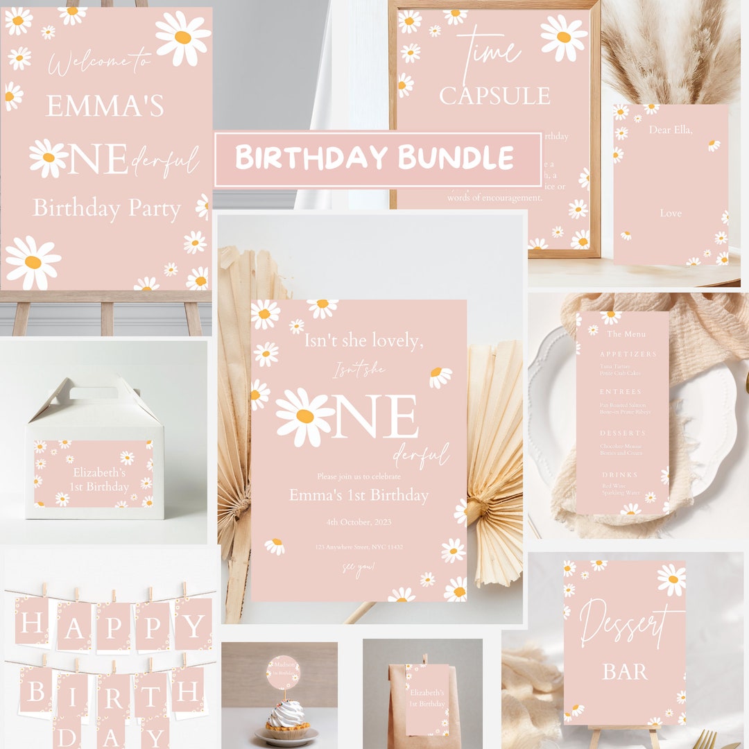 Editable Daisy First Birthday Bundle Kit, Isn't She Lovely Isn't She ...