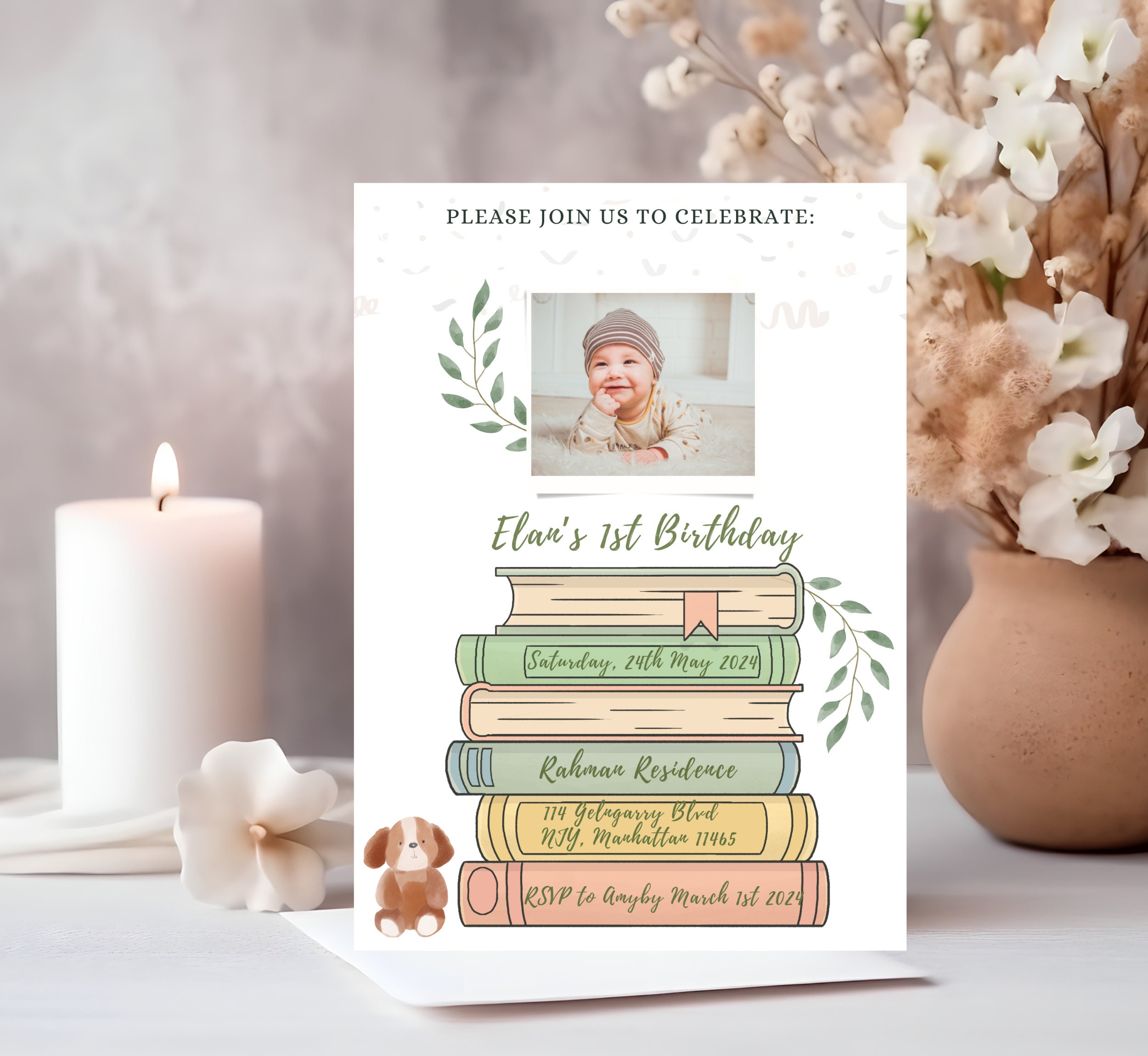 Editable Story Book Theme Birthday Invitation, Book Worm 1st Birthday ...