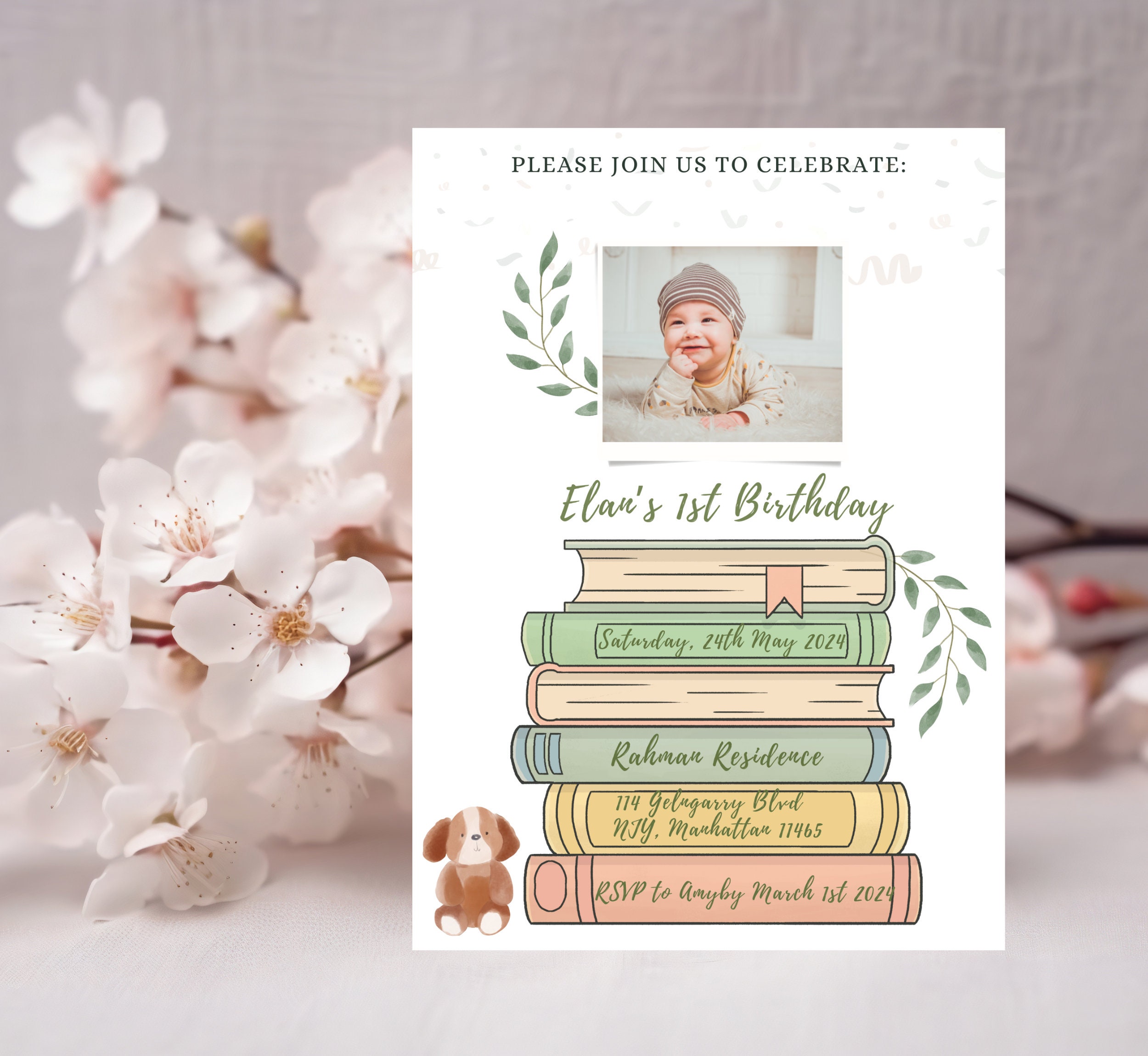 Editable Story Book Theme Birthday Invitation, Book Worm 1st Birthday ...