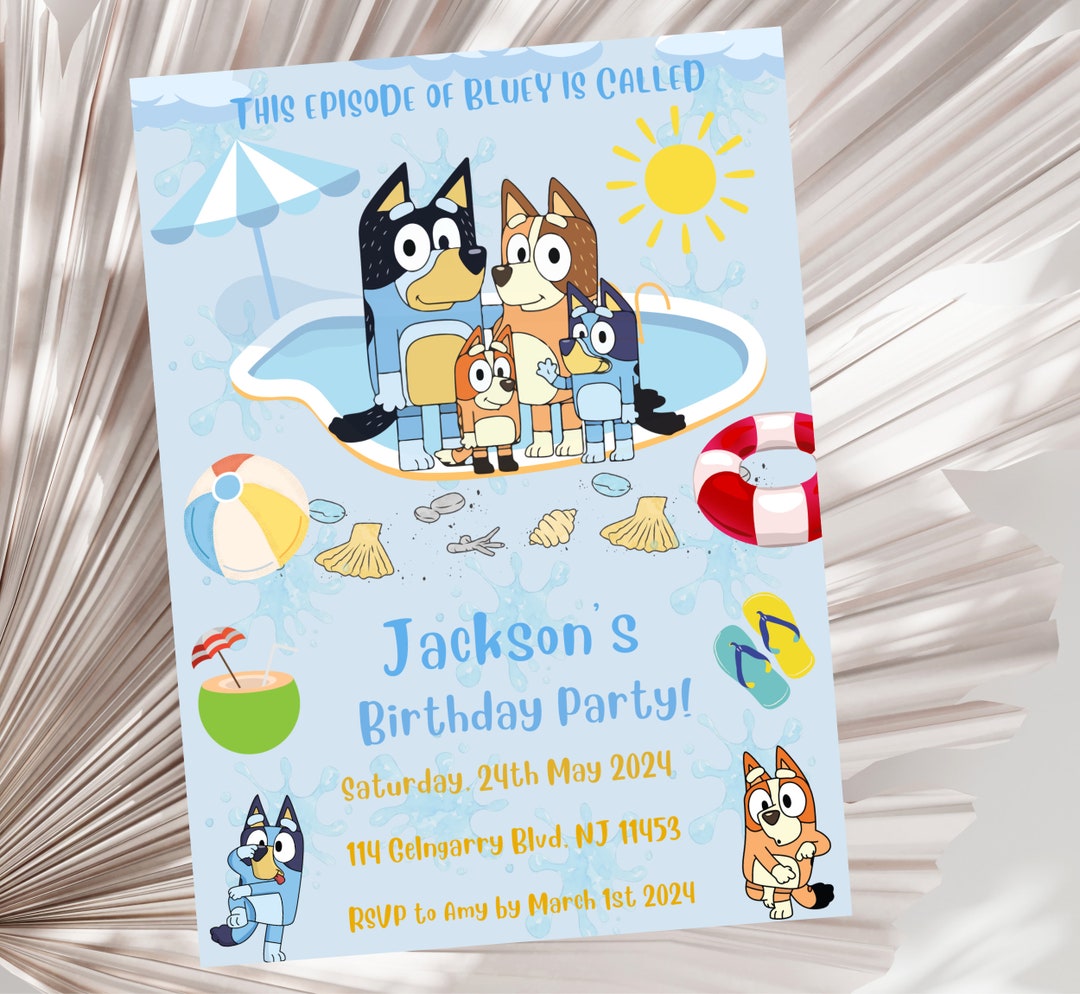 Editable Bluey Pool Party Theme Birthday Invitation Template, Printable ...