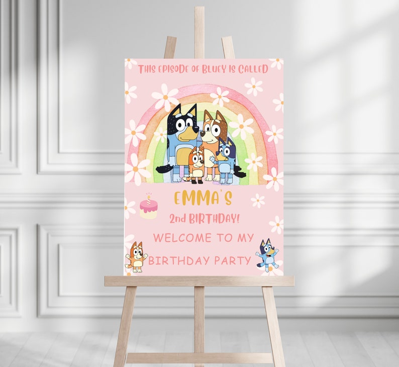 Editable Girl Bluey Birthday Welcome Sign, Printable Bluey Party ...