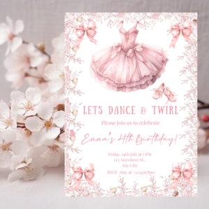 Editable Ballerina Theme 1st, 2nd Birthday Invite, Girl Pink Ballet ...