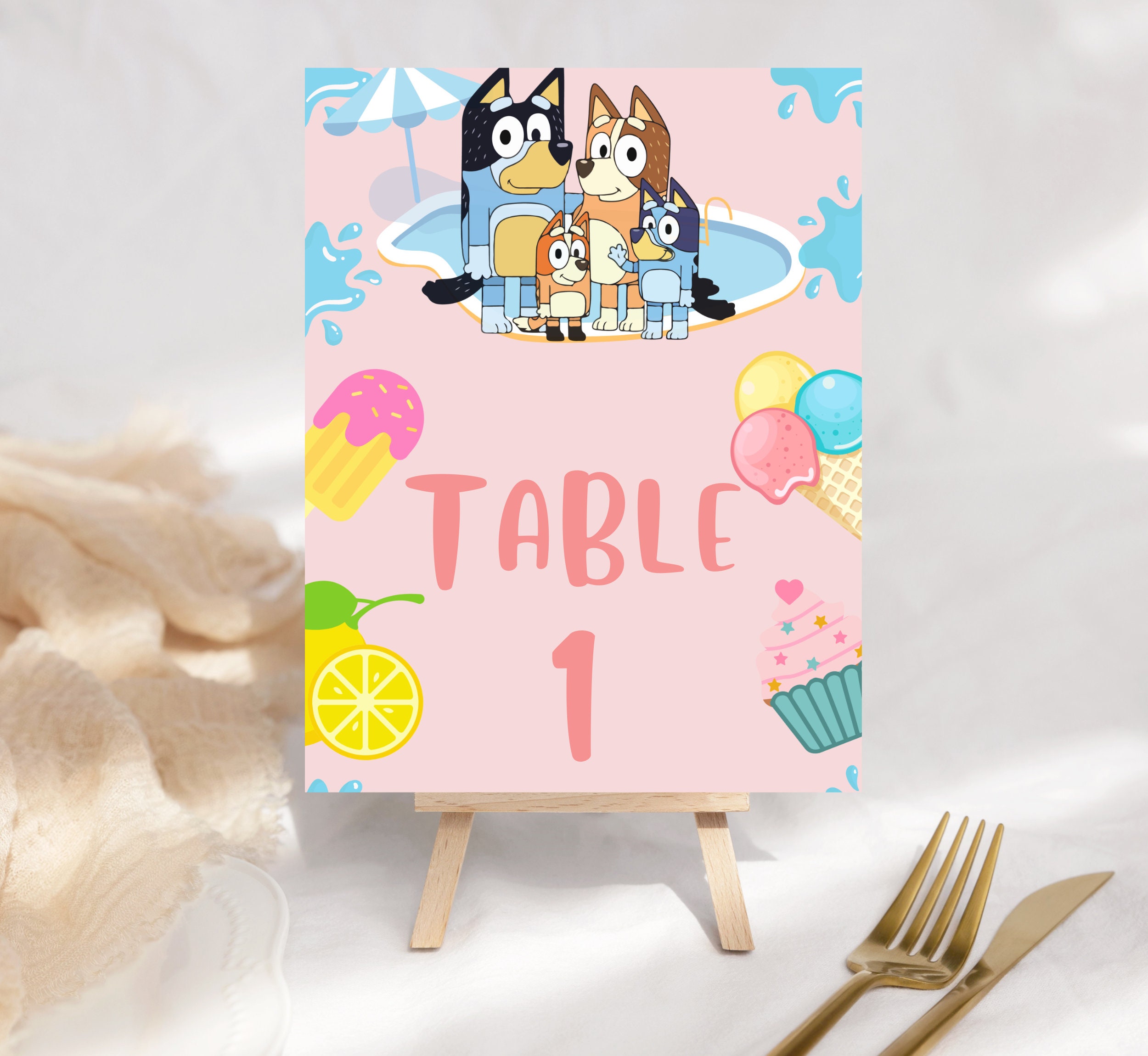 Editable Bluey Girl Table Numbers, Bluey Pool Party Supplies Bluey ...