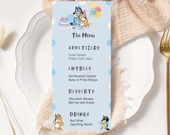 Editable Bluey Boy Rectangle Favor Tags, Bluey Party Supplies Label ...