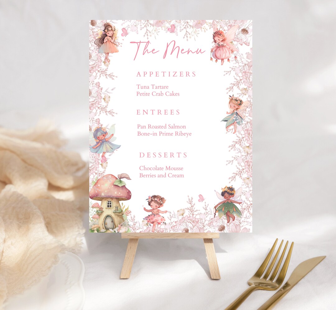 Editable Fairy Birthday Menu Sign Custom Sign Wildflower Garden Fairy ...