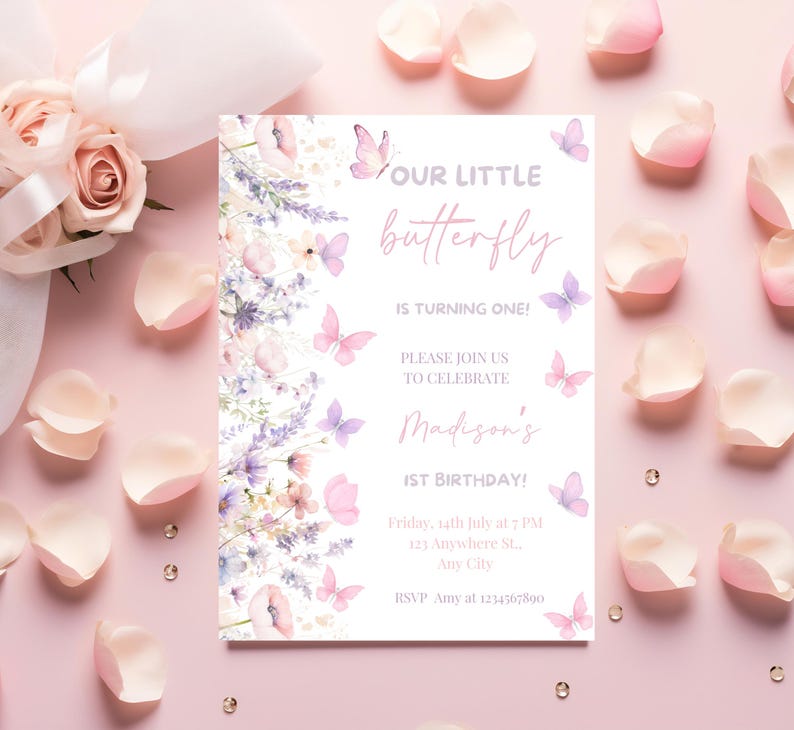 Editable Butterfly Birthday Invite, Our Little Butterfly is Turning One ...