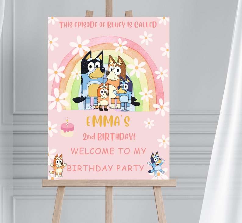 Editable Girl Bluey Birthday Welcome Sign, Printable Bluey Party ...