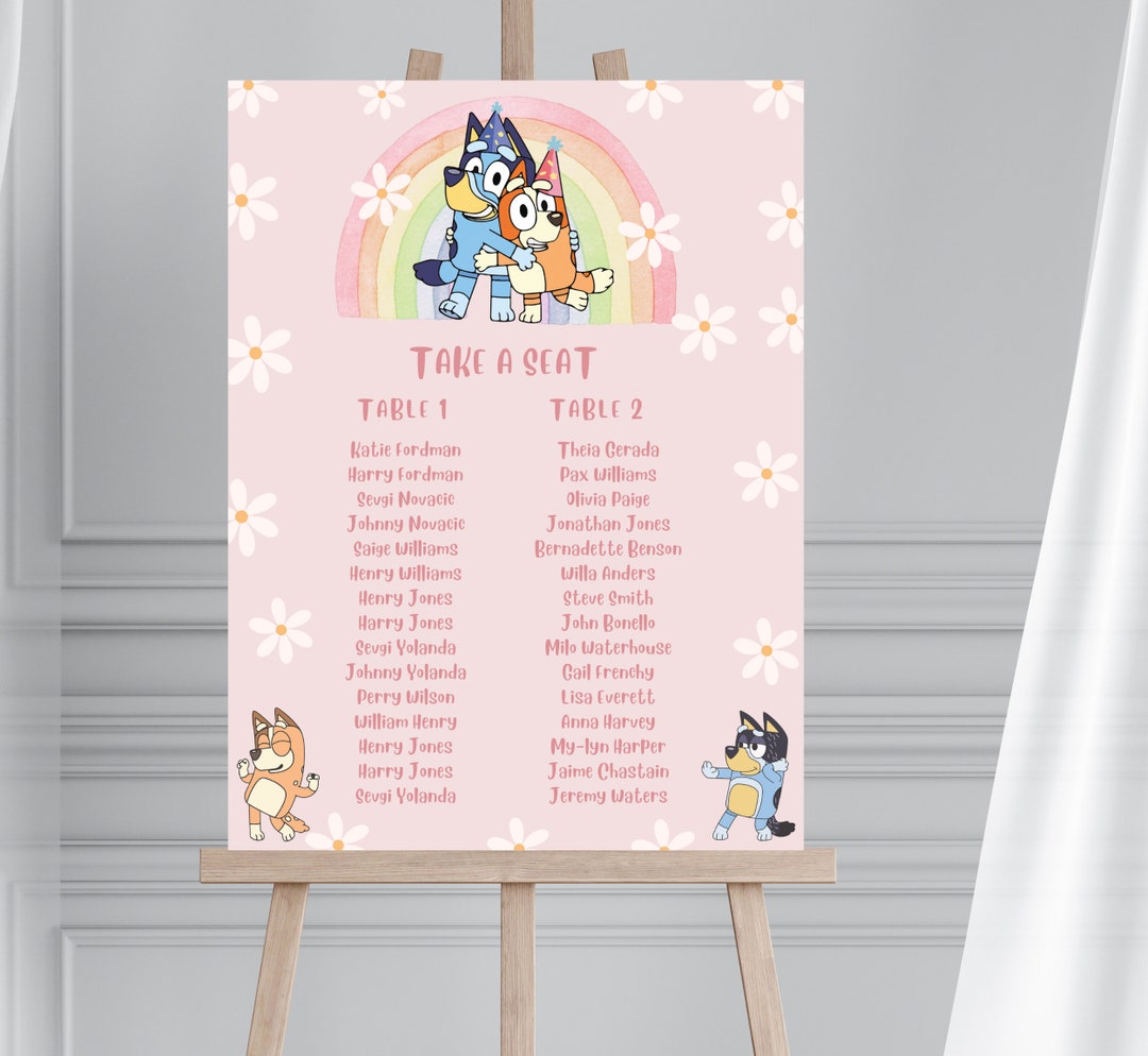 Editable Girl Bluey Birthday Take a Seat Sign, Printable Bluey Party ...