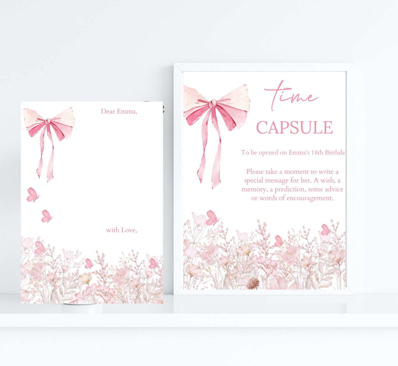 Editable Pink Bow Time Capsule Sign for Birthday, Minimalist Birthday ...