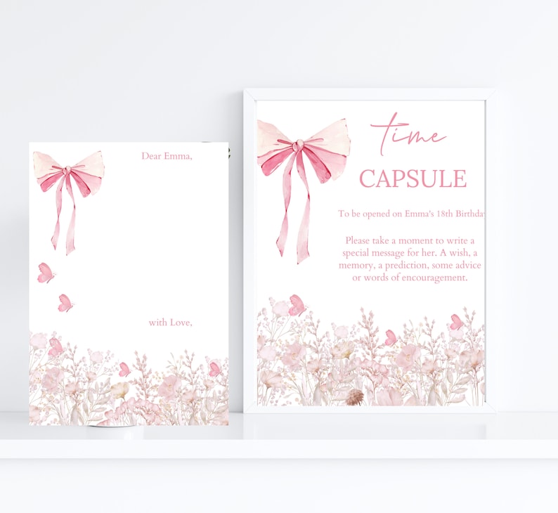 Editable Pink Bow Time Capsule Sign for Birthday, Minimalist Birthday ...