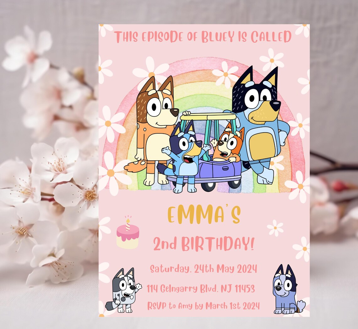 Editable Girl Bluey Birthday Invitation Template, Printable Bluey ...
