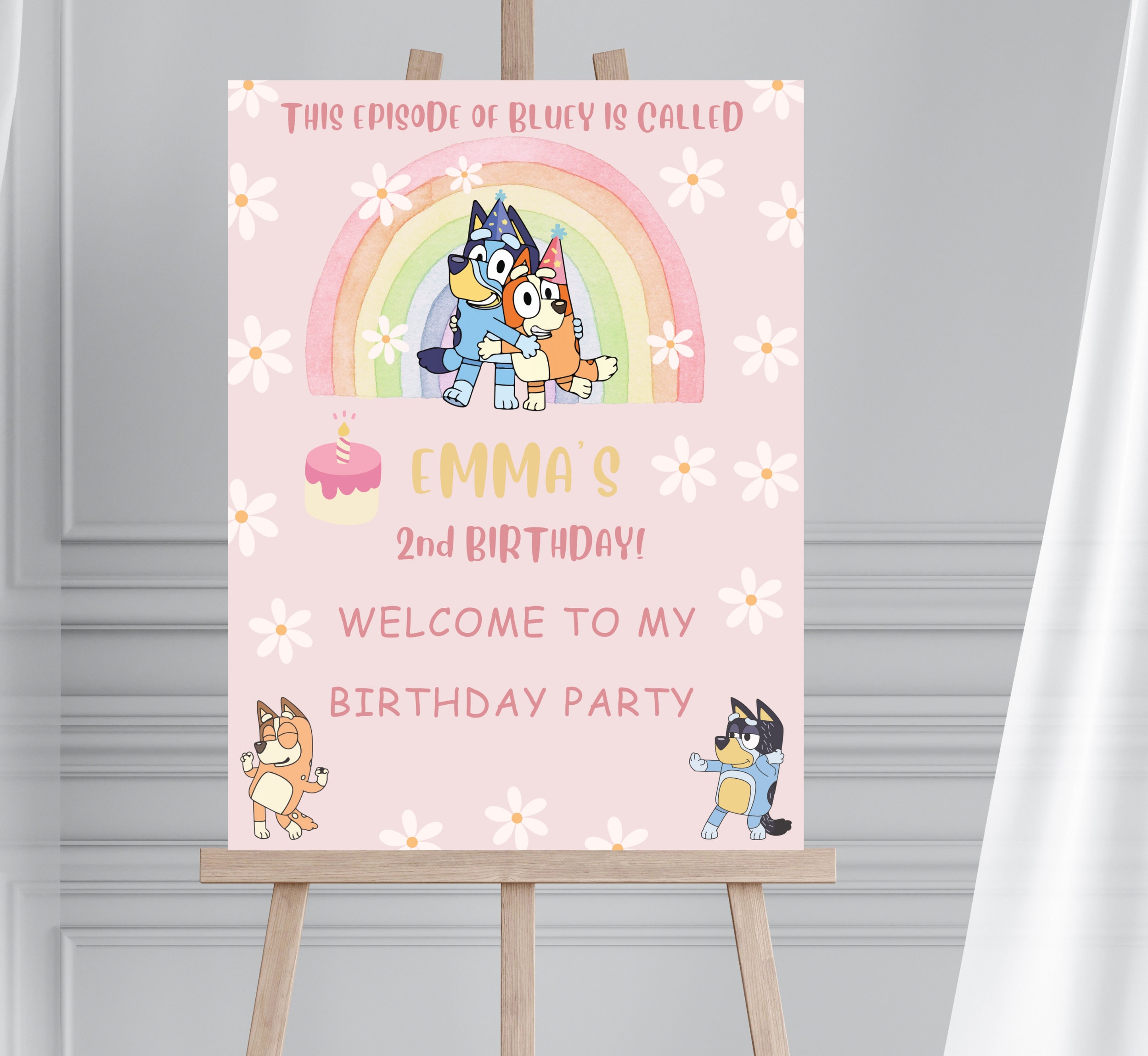 Editable Girl Bluey Birthday Welcome Sign, Printable Bluey Party ...