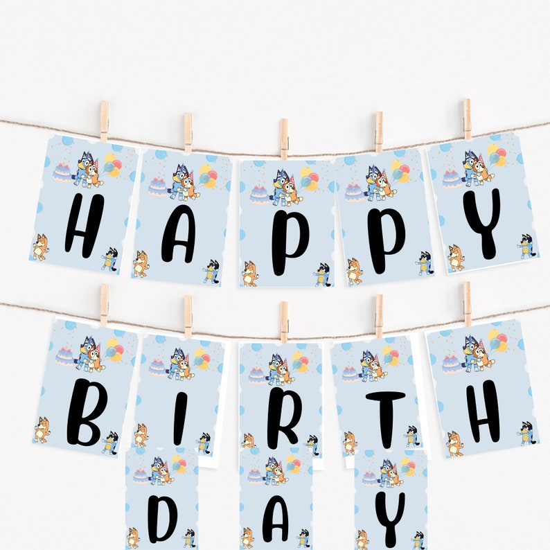 Editable Bluey Boy Happy Birthday Sign, Bluey Party Supplies Label ...